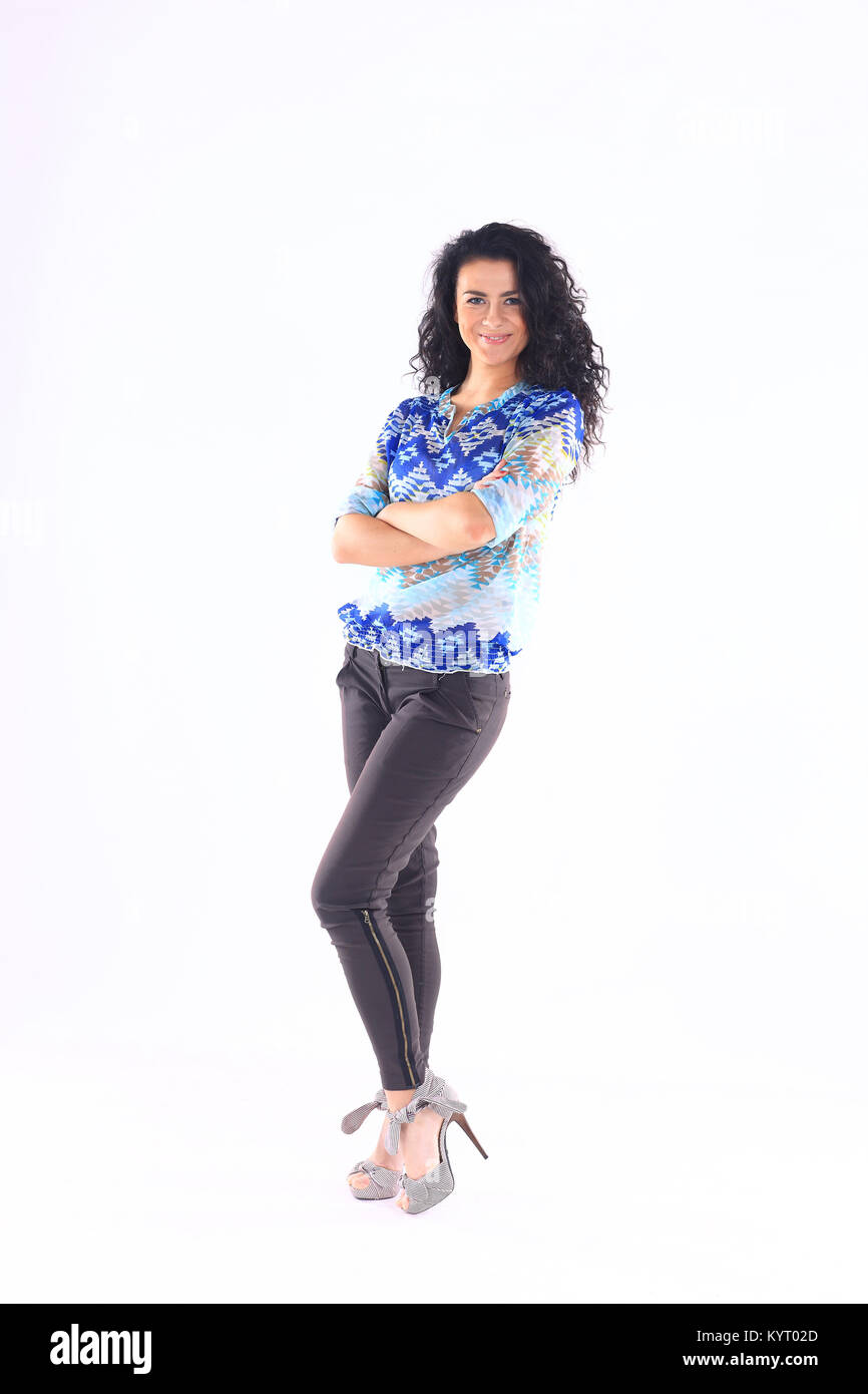 portrait in full growth - successful student girls on a white ...