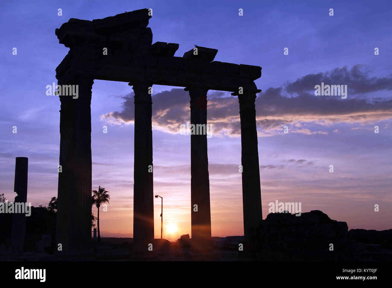 Sunrise a nd ruins of Apollo temple in Side, Turkey Stock Photo - Alamy
