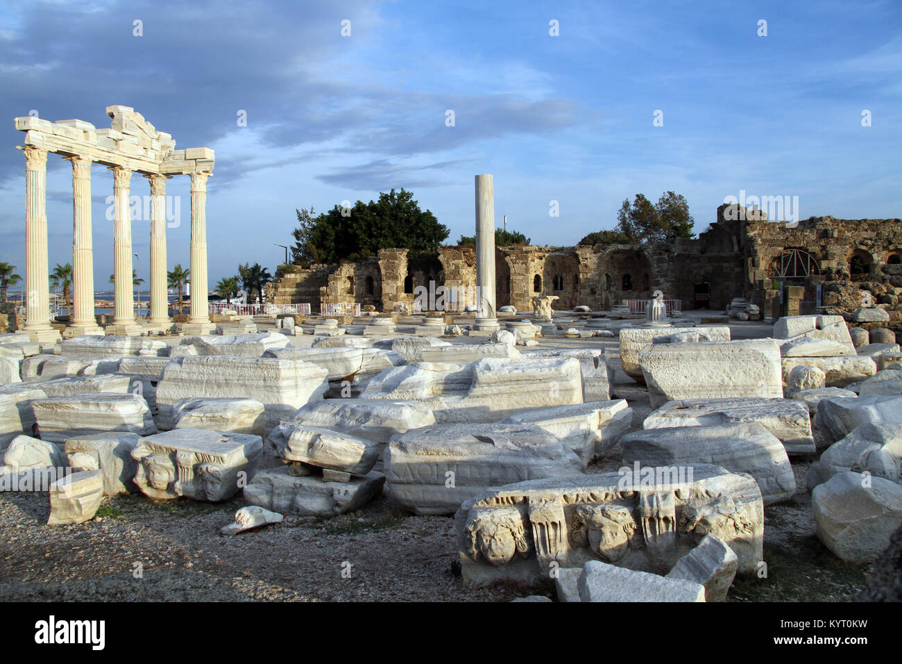 Ruins of ancient Apollo temple in Side, Turkey Stock Photo - Alamy