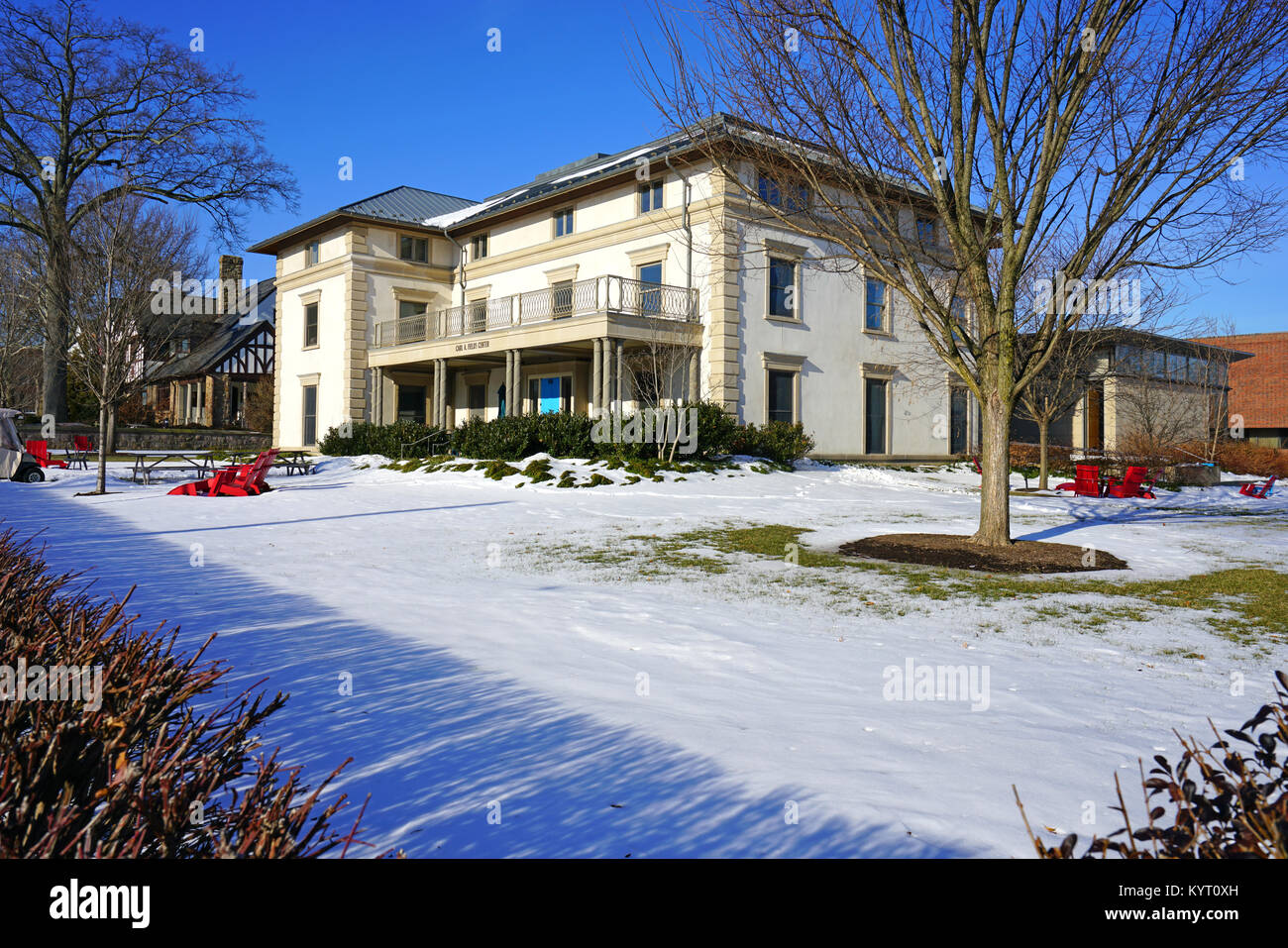 The campus of Ivy League Princeton University under snow in winter ...