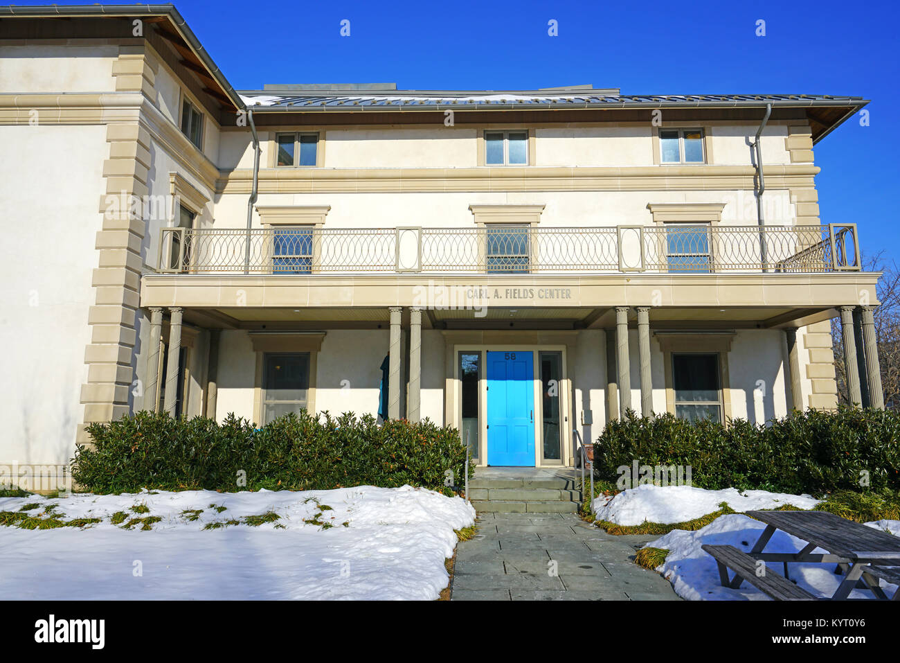 The campus of Ivy League Princeton University under snow in winter ...
