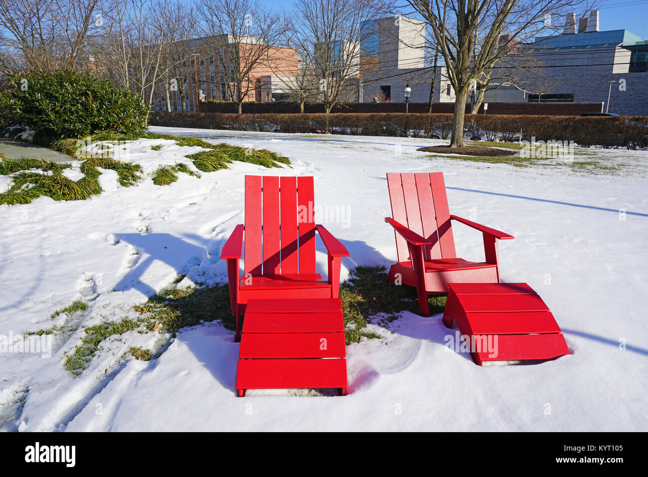 The campus of Ivy League Princeton University under snow in winter ...