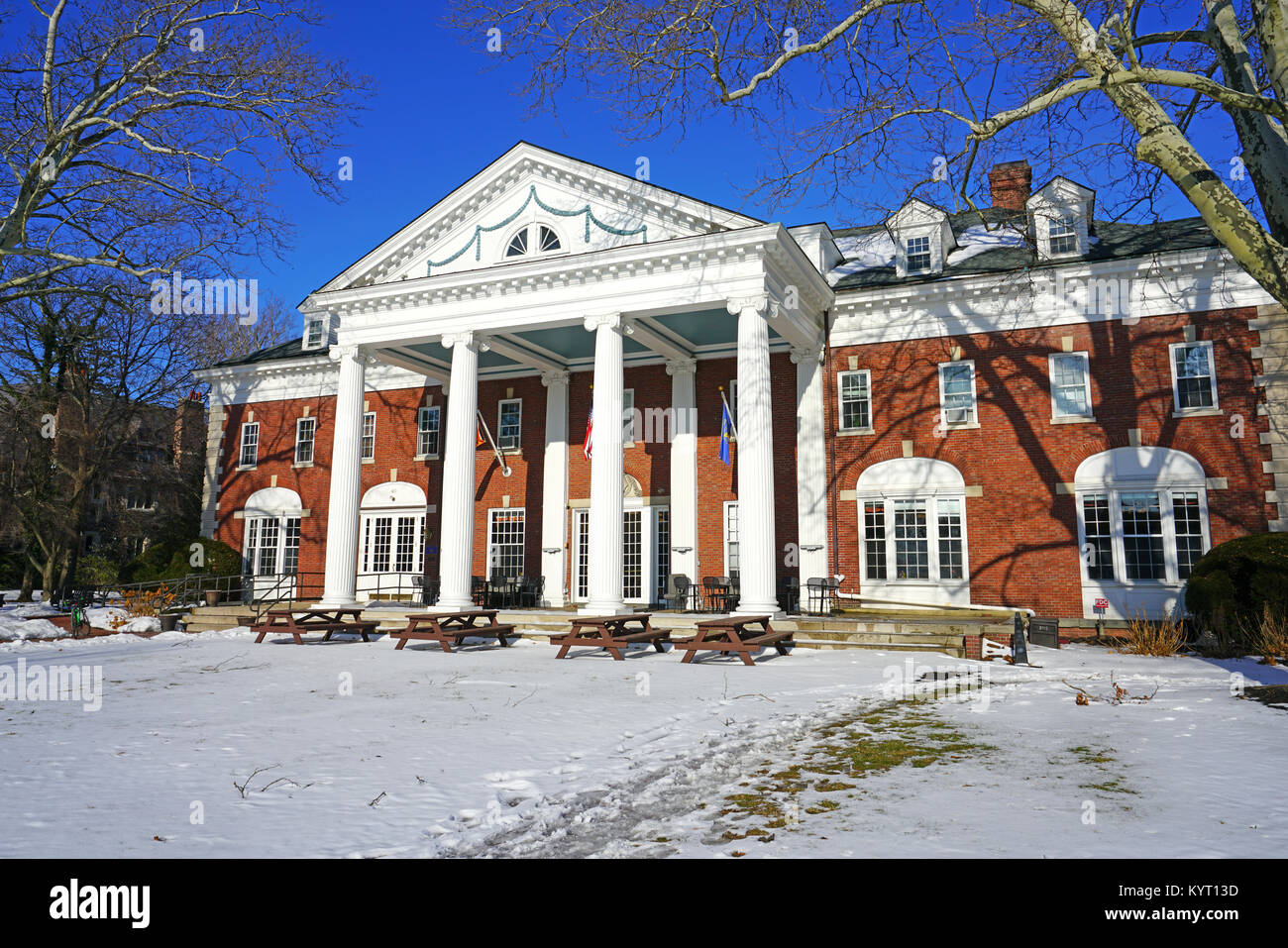 The campus of Ivy League Princeton University under snow in winter ...