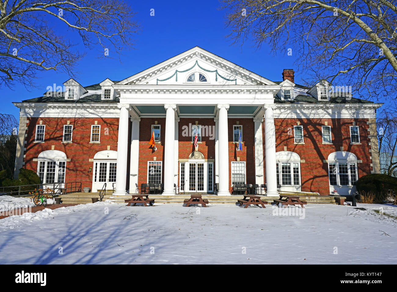 The campus of Ivy League Princeton University under snow in winter ...