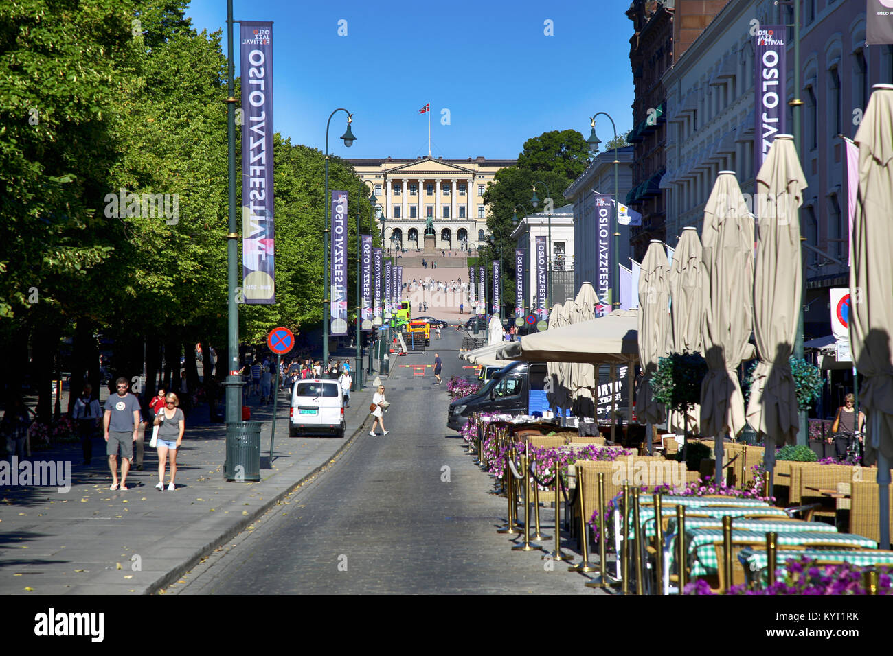 OSLO, NORWAY - AUGUST 18, 2016: People walk Oslo's main street Karl ...