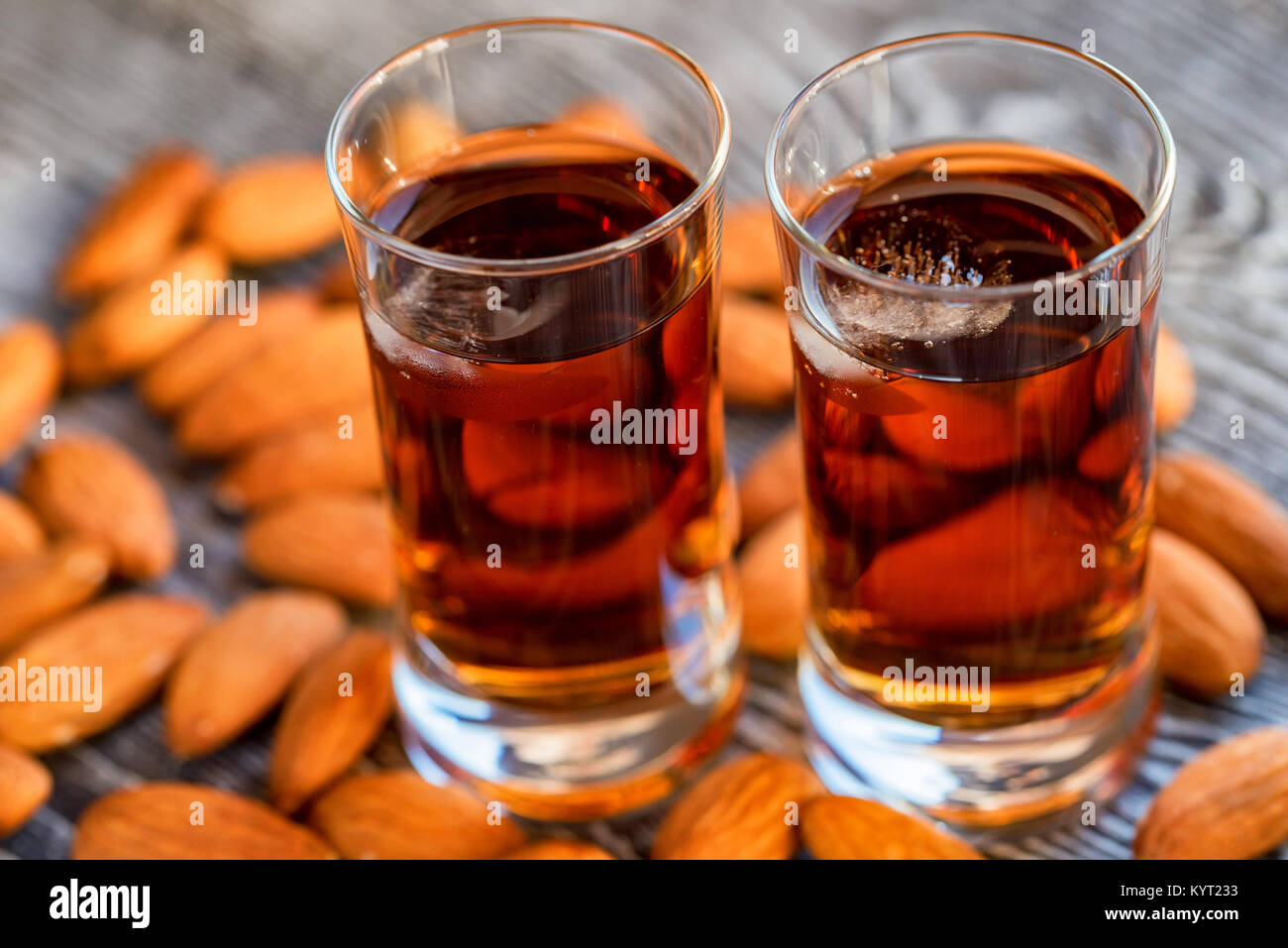 Italian amaretto liqueur with dry almonds Stock Photo - Alamy