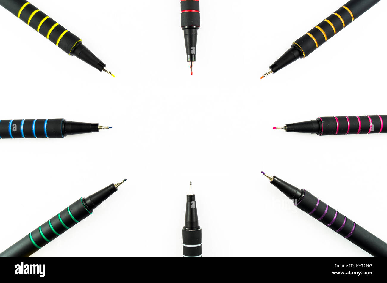 Handles of different colors on a white background geometry Stock Photo ...