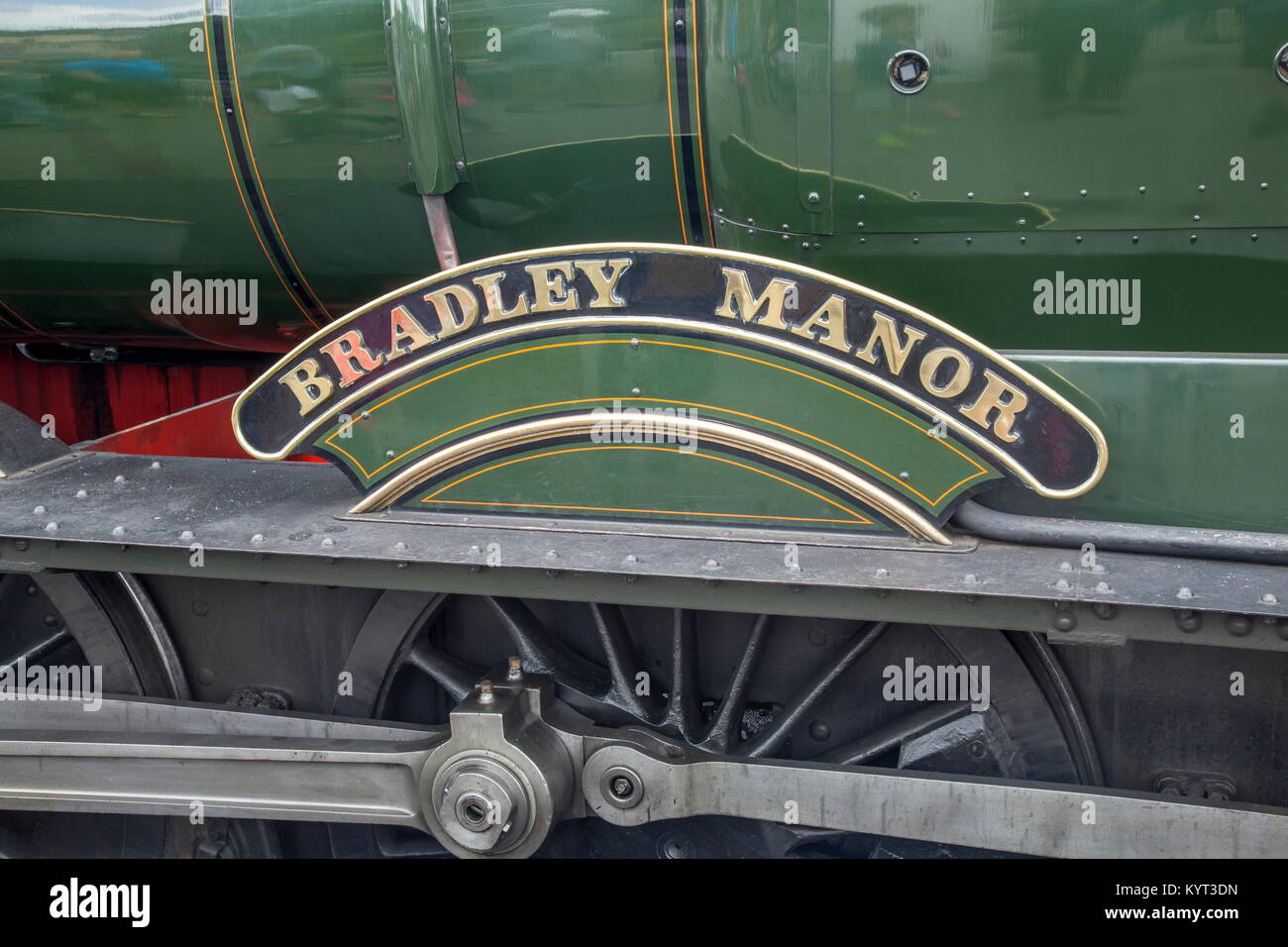 Bradley Manor's nameplate and middle driving wheel Stock Photo - Alamy