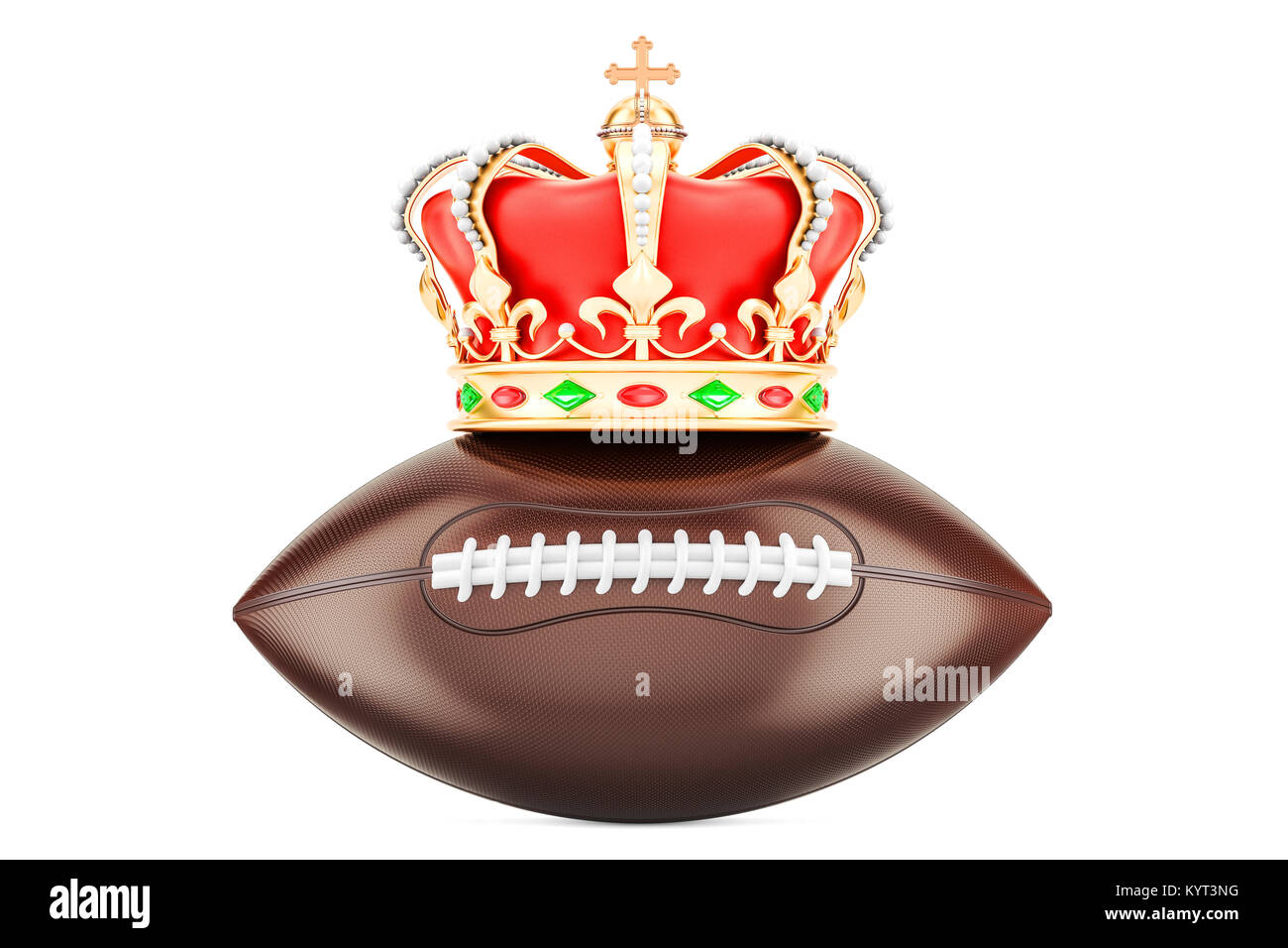American football with royal crown, 3D rendering isolated on white ...