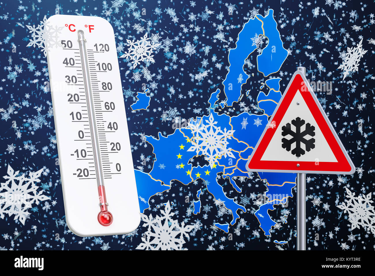 Snow hurricane, blizzards and winter storm in European Union concept ...
