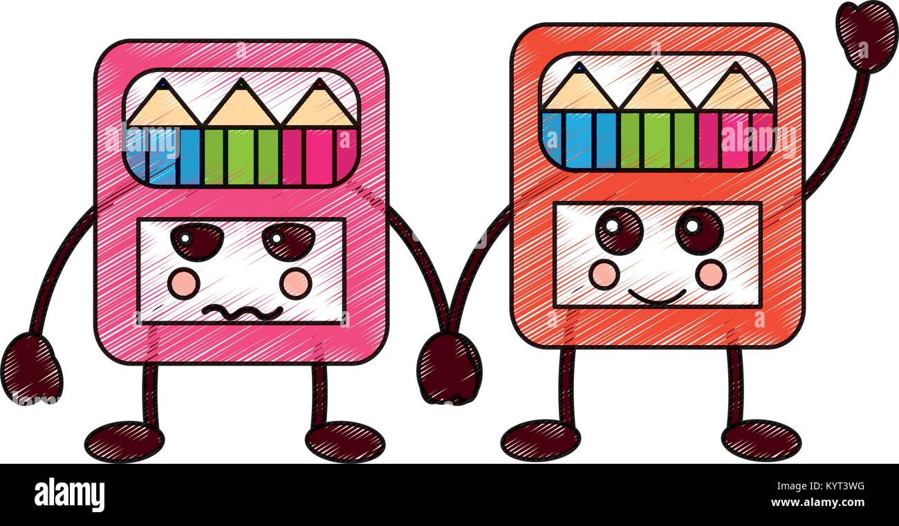 funny cartoon school colors in box kawaii Stock Vector Image & Art - Alamy