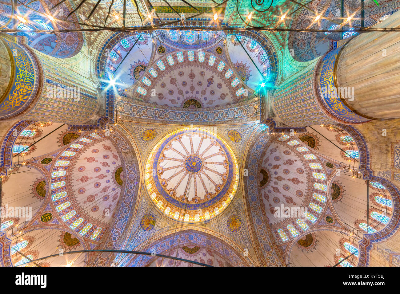 Interior decoration view and artworks of Blue Mosque also called Sultan ...