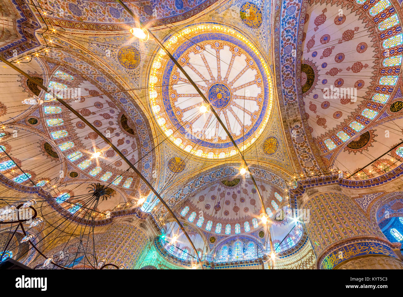 Interior decoration view and artworks of Blue Mosque also called Sultan ...