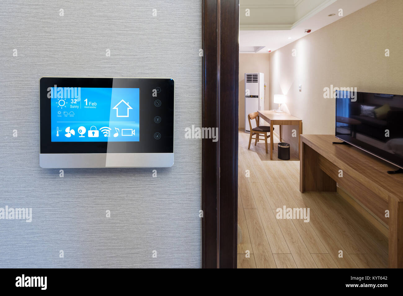 intelligent touch screen with smart home app and modern living room ...