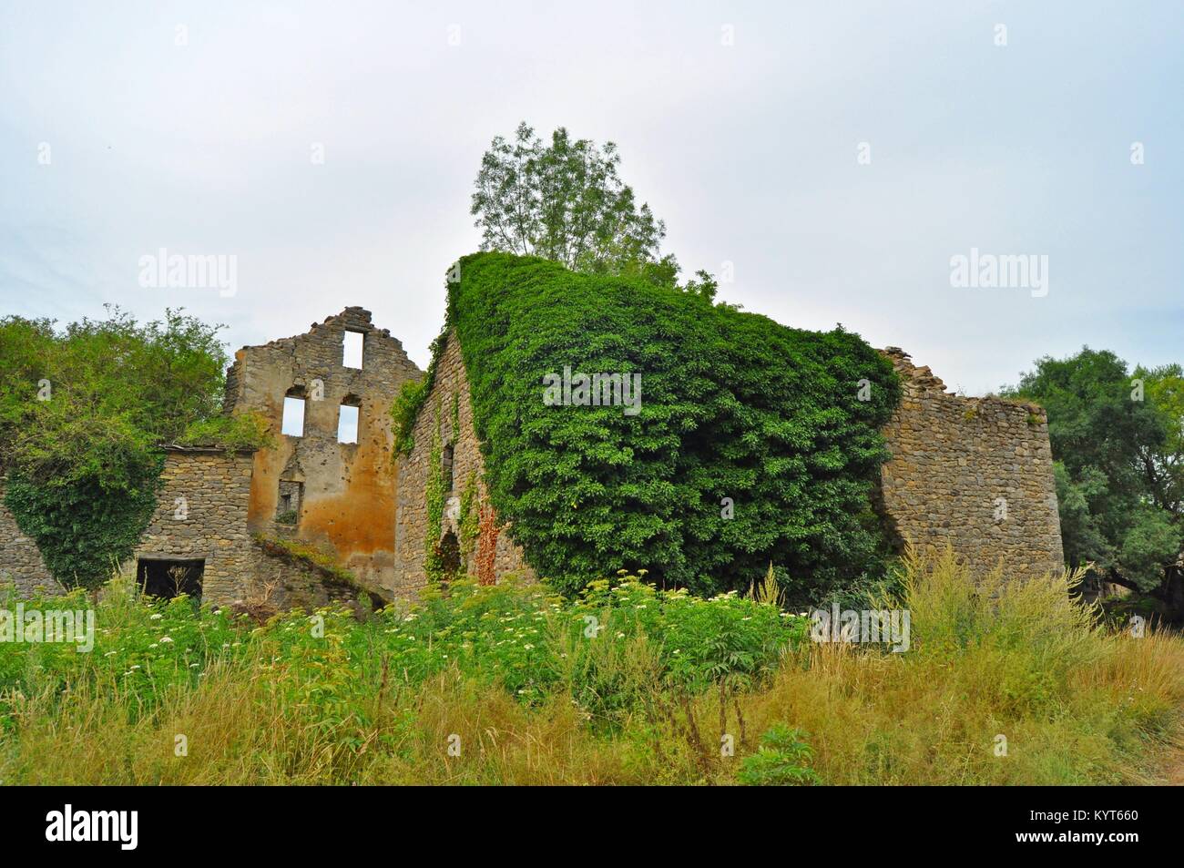 Ruins of destroyed ancient village mossy Stock Photo - Alamy
