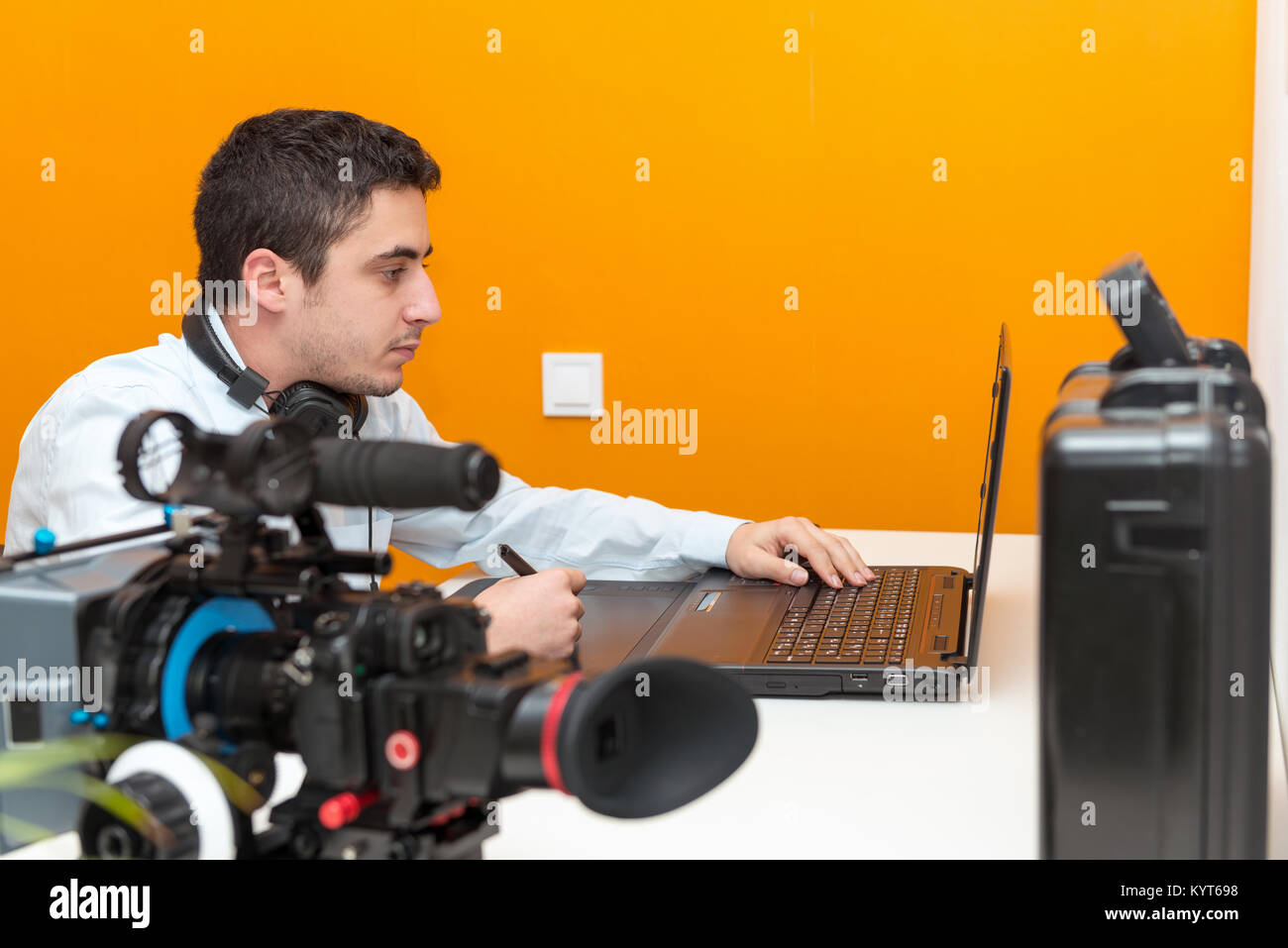 a young man designer using graphics tablet for video editing Stock ...