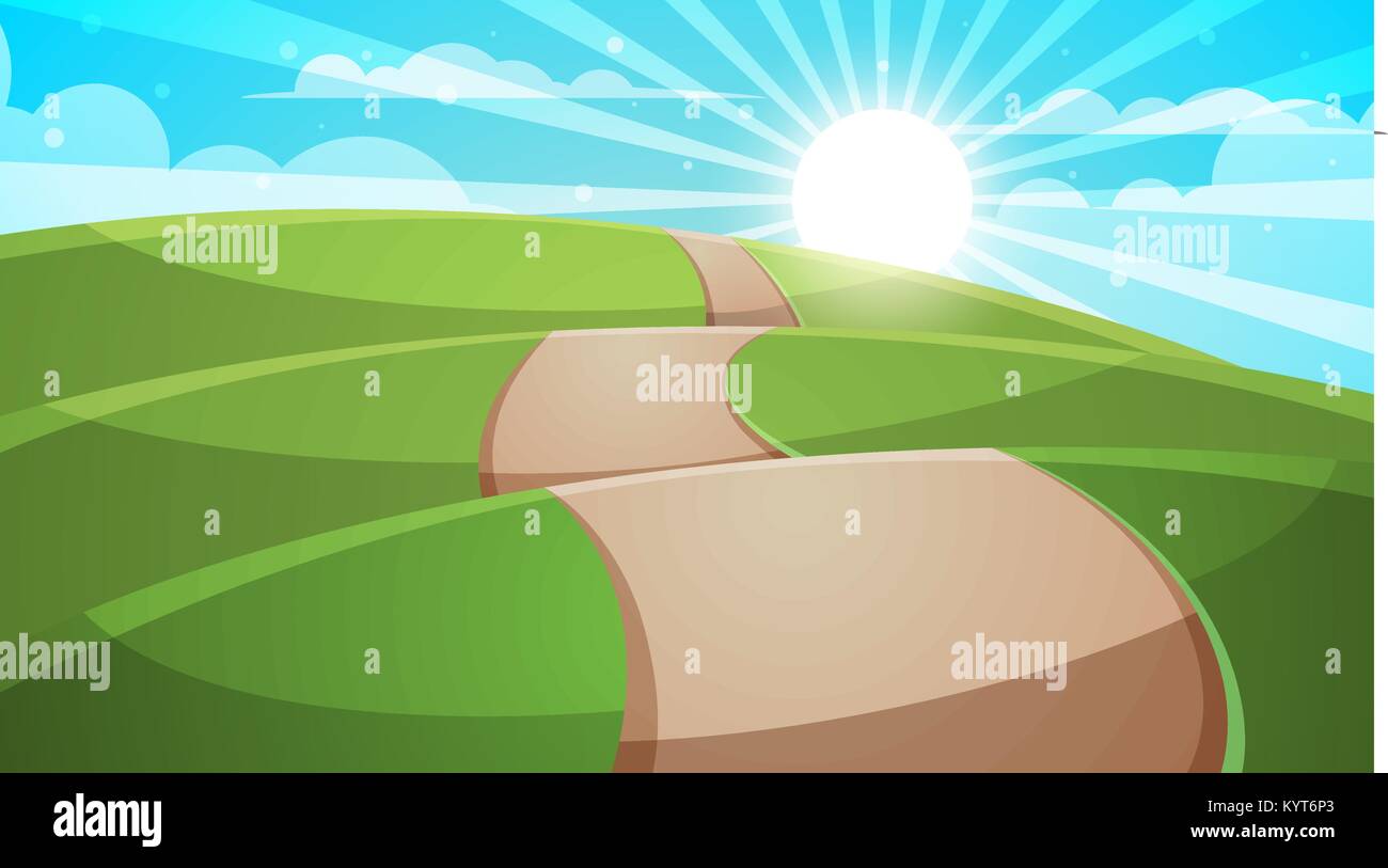 Cartoon hill landscape. Road, travel illustration Stock Vector Image ...