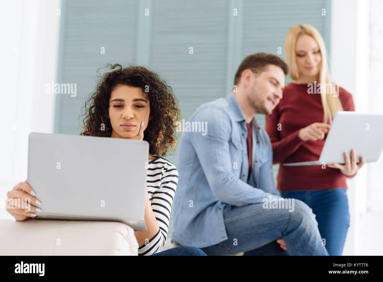 Serious female person being deep in thoughts Stock Photo - Alamy