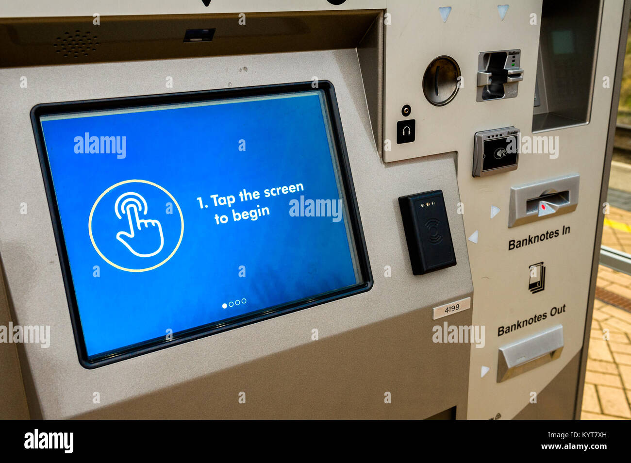 Train ticket machine with buying instructions on a East Midlands trains ...
