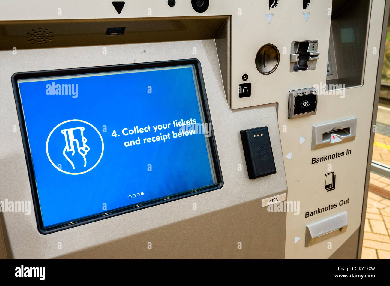 Train ticket machine with buying instructions on a East Midlands trains ...
