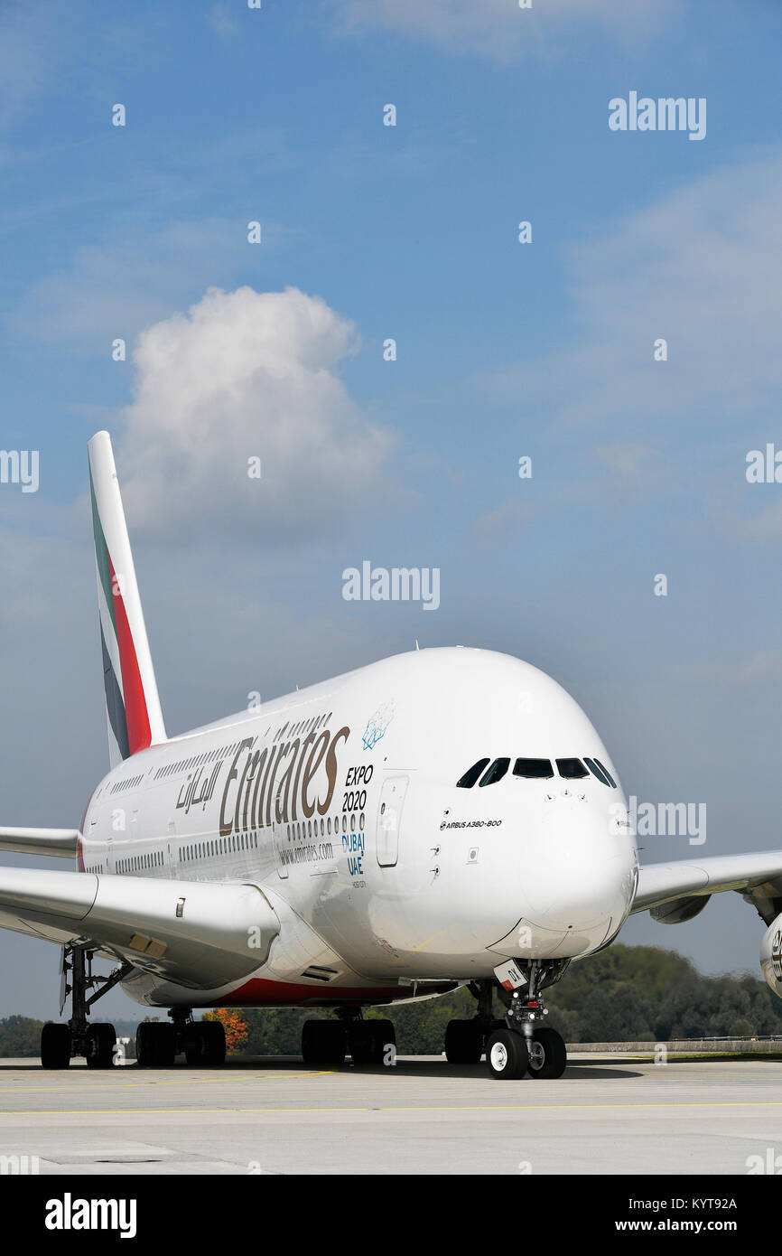 Emirates, Airbus, A380-800, position, ramp, clearance. terminal 1 ...