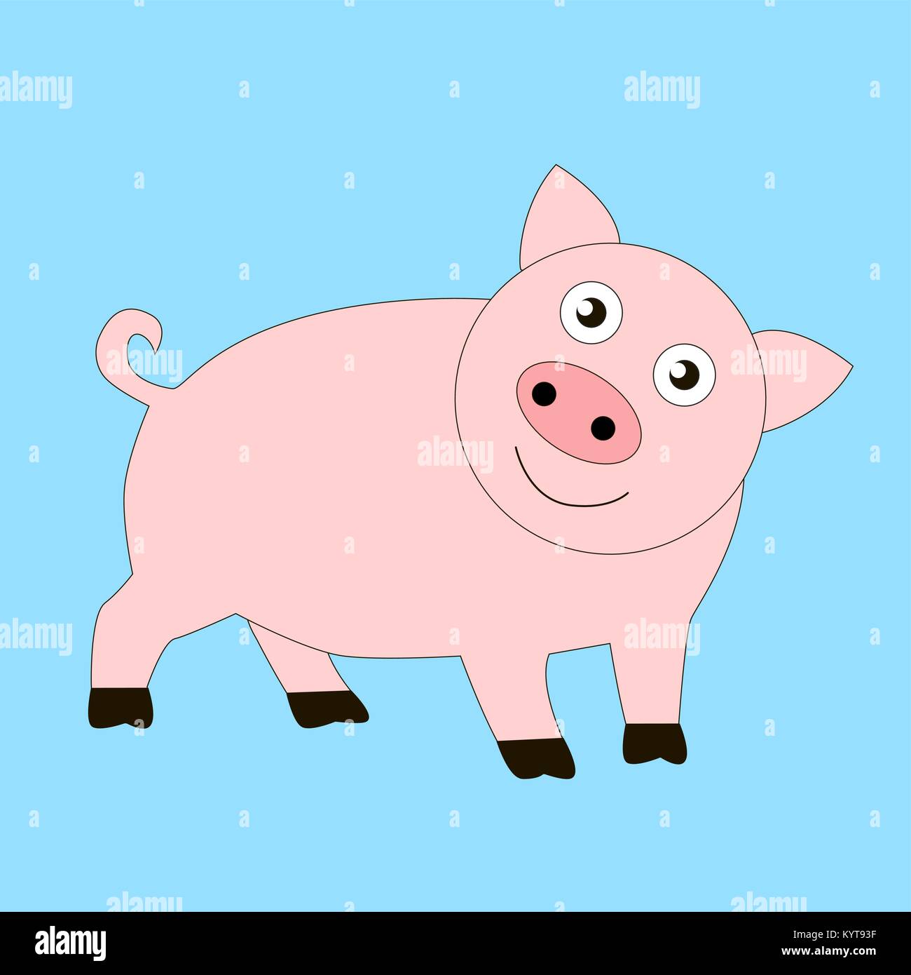 Funny good cartoon pig isolated blue background Stock Vector Image ...