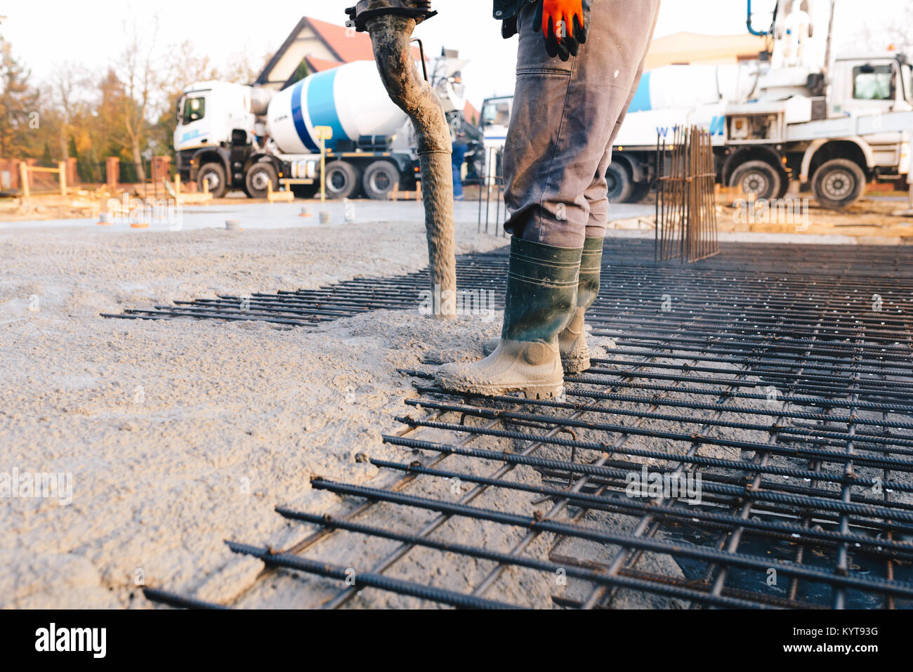 Concrete Pouring During Commercial Concreting Floors Of Buildings In