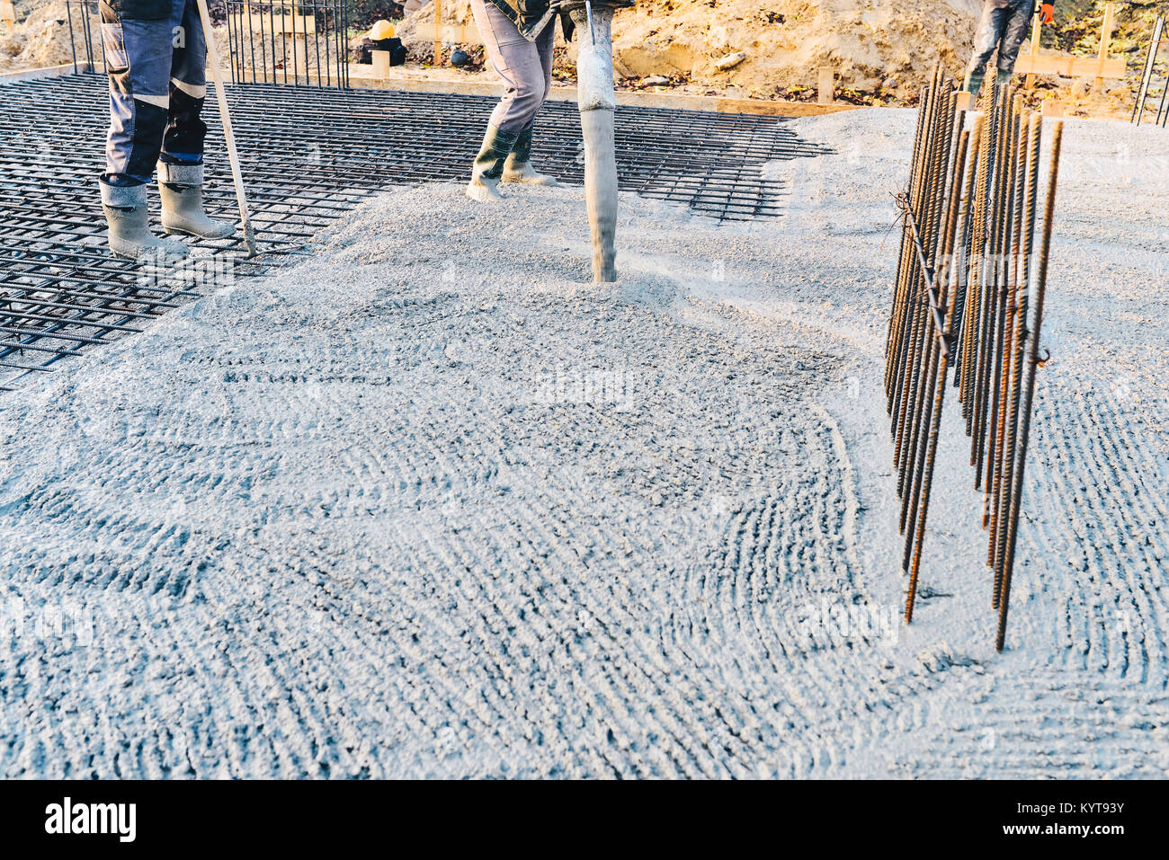 Concrete pouring during commercial concreting floors of buildings in ...