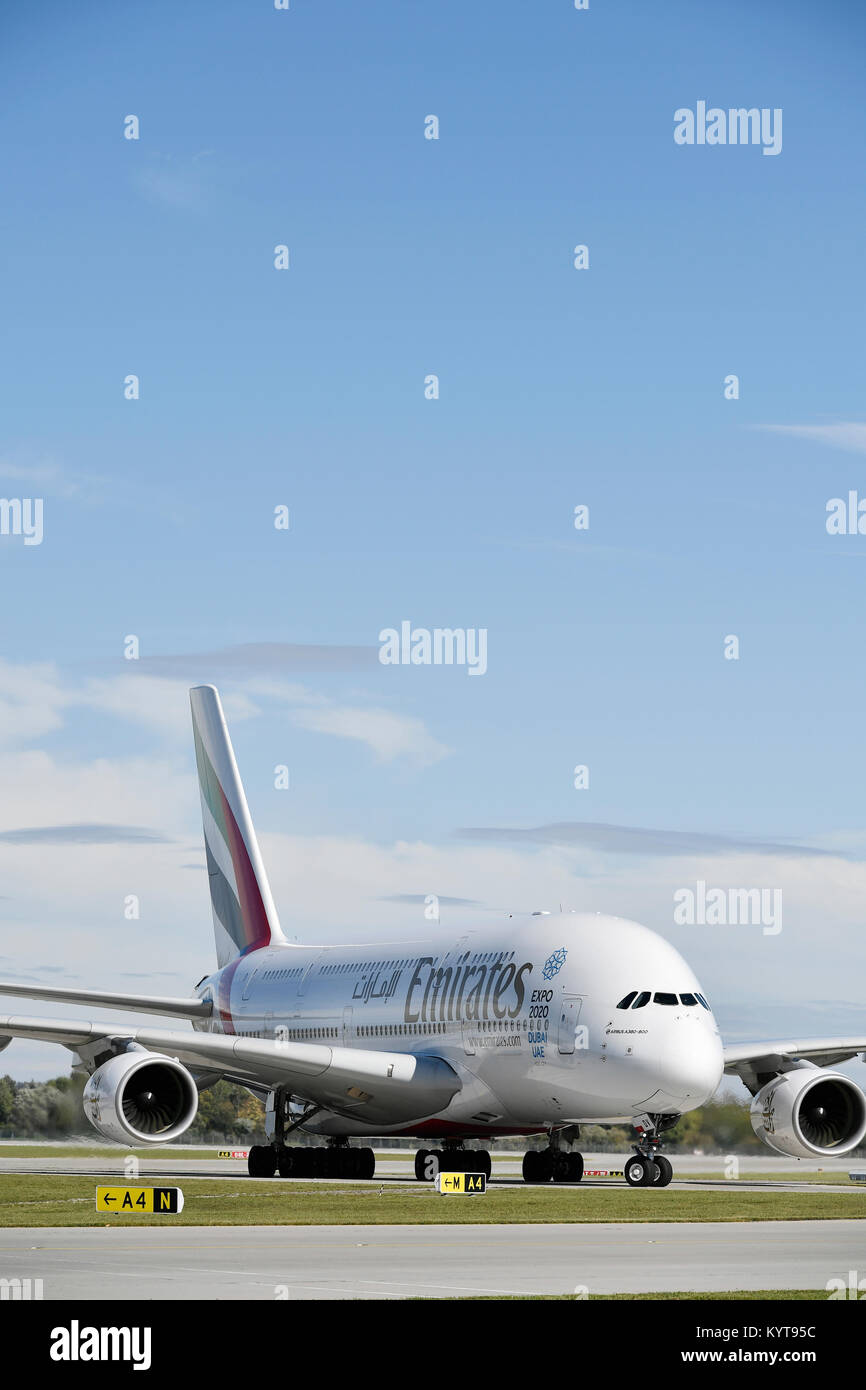Emirates, Airbus, A380-800, position, ramp, clearance. terminal 1 ...