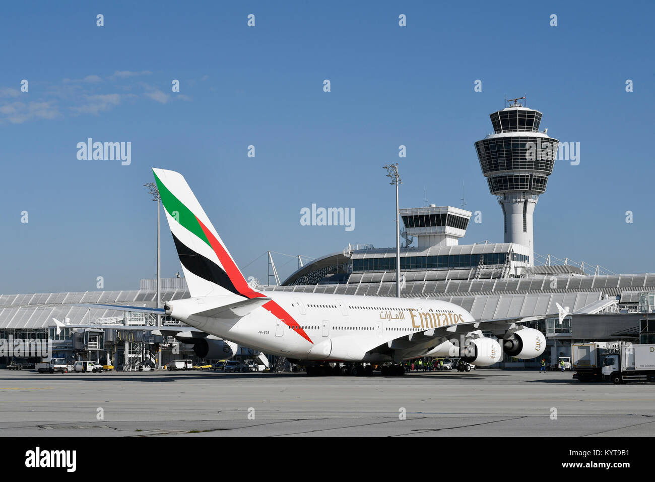 Emirates, Airbus, A380-800, position, ramp, clearance. terminal 1 ...