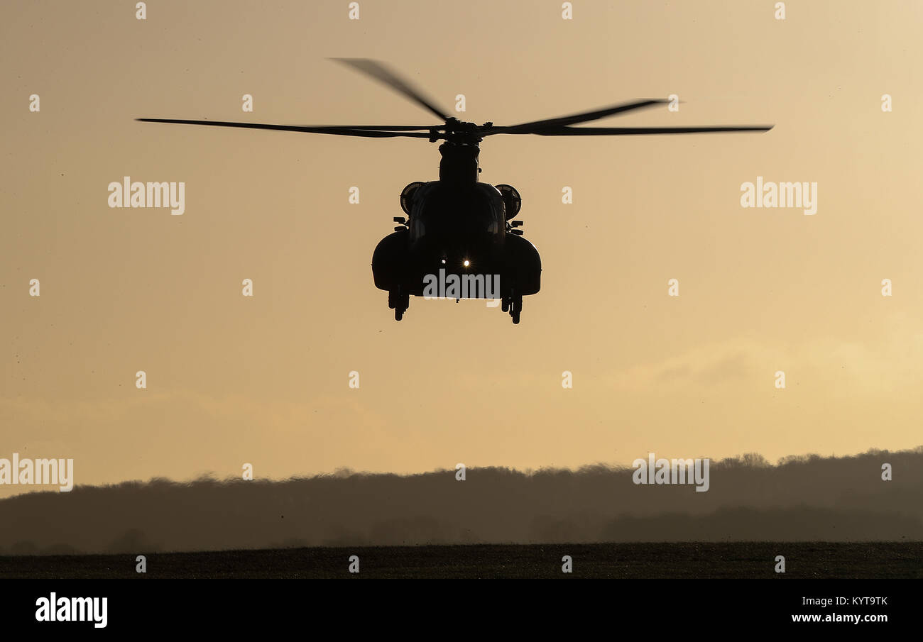 A Chinook helicopter takes off from RAF Odiham in Hampshire Stock Photo ...