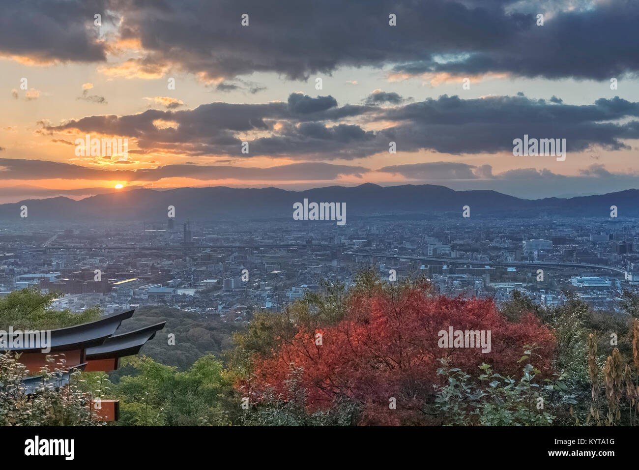 Autumn sunset over Kyoto from Fushimi Inari Stock Photo - Alamy