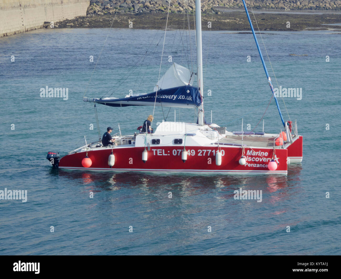 Catamaran Sailing Out to Sea, Penzance, Cornwall, England, UK in June ...