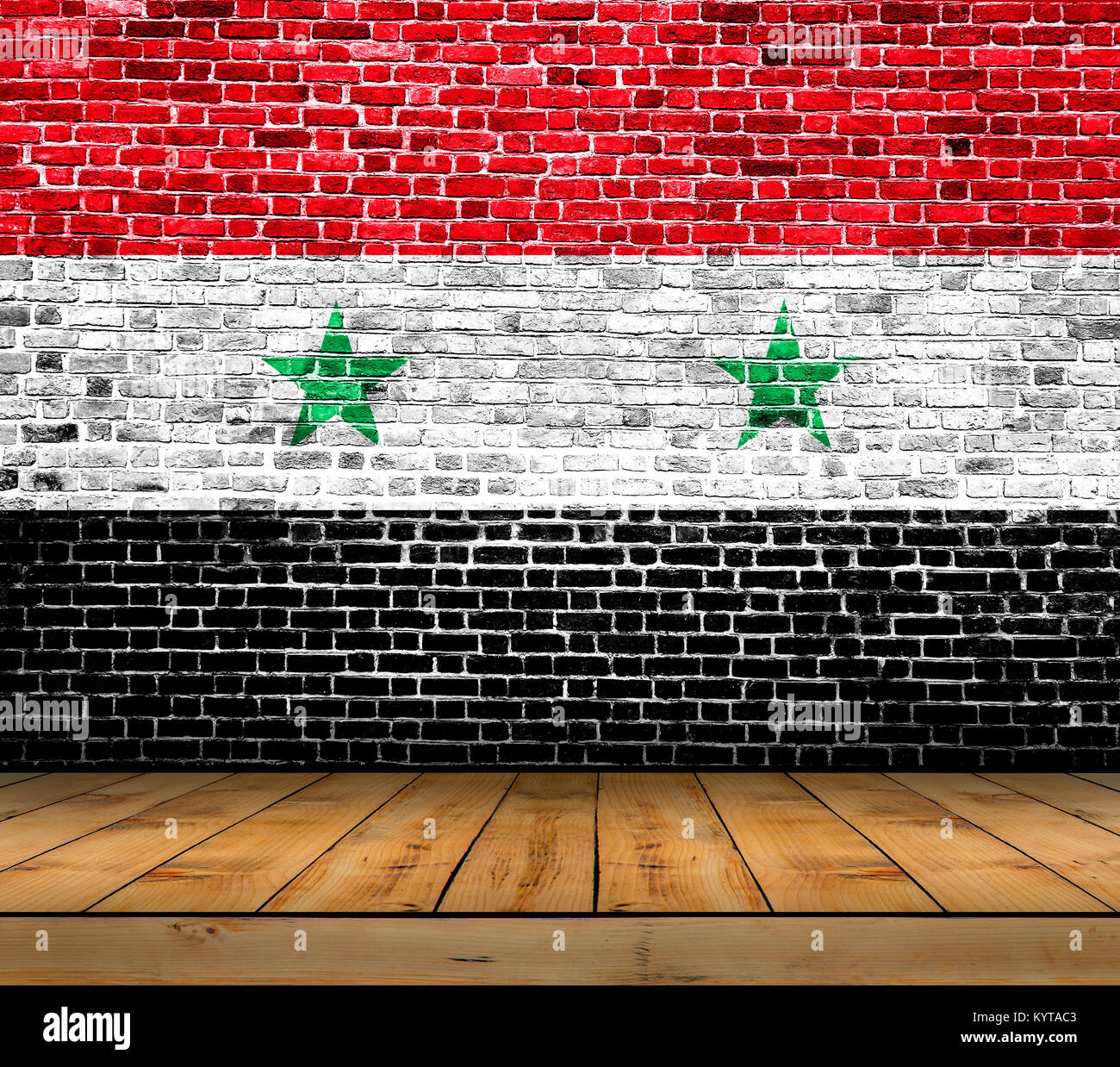 Syria flag painted on brick wall with wooden floor Stock Photo - Alamy