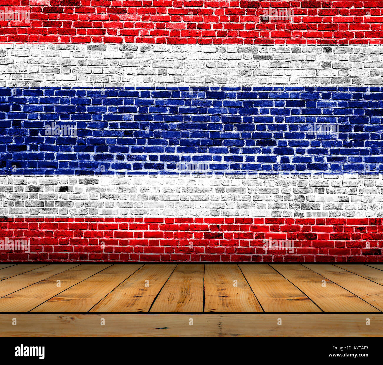 Thailand flag painted on brick wall with wooden floor Stock Photo - Alamy
