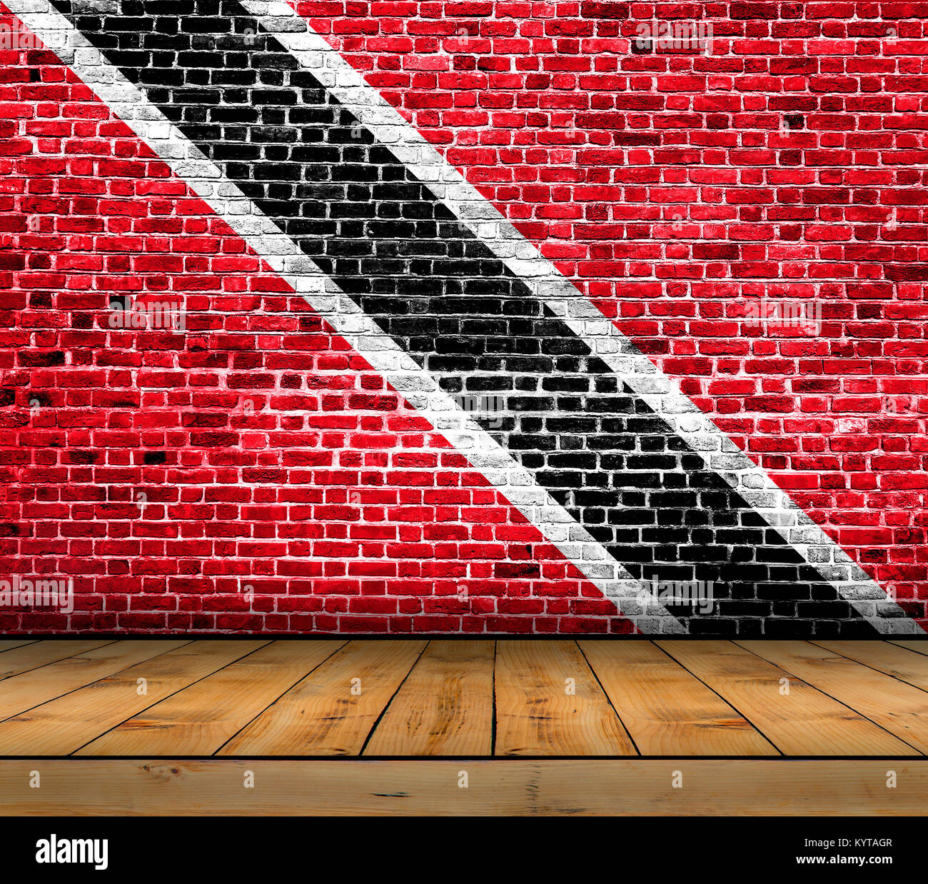 Trinidad and Tobago flag painted on brick wall with wooden floor Stock ...