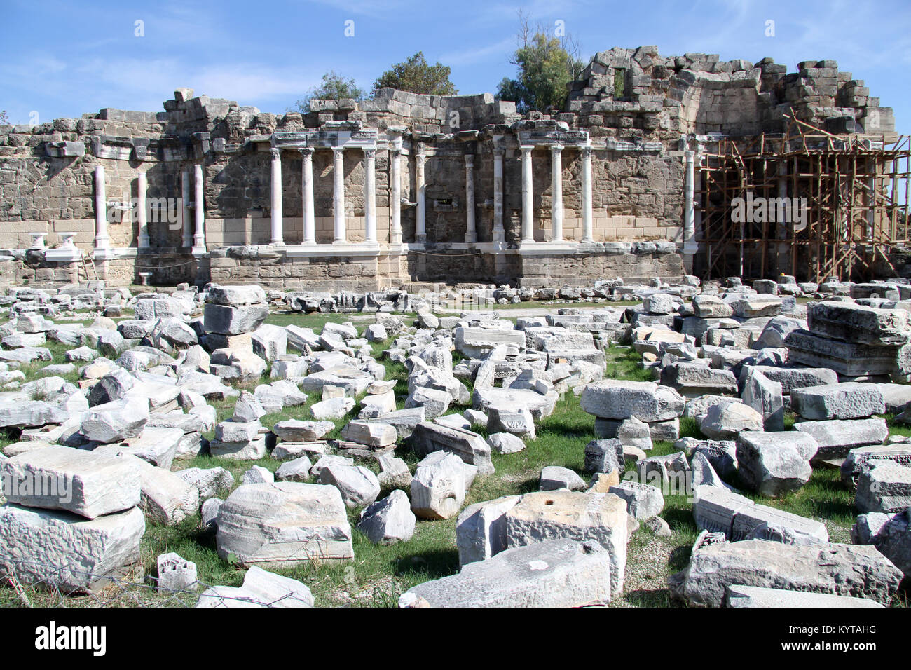 Ruins of ancient temple in Side, Turkey Stock Photo - Alamy