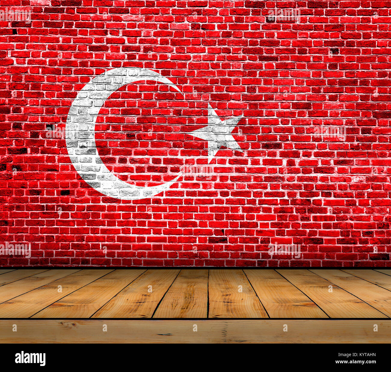 Turkey flag painted on brick wall with wooden floor Stock Photo - Alamy