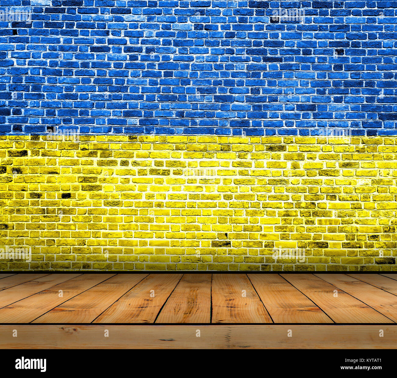 Ukraine flag painted on brick wall with wooden floor Stock Photo - Alamy