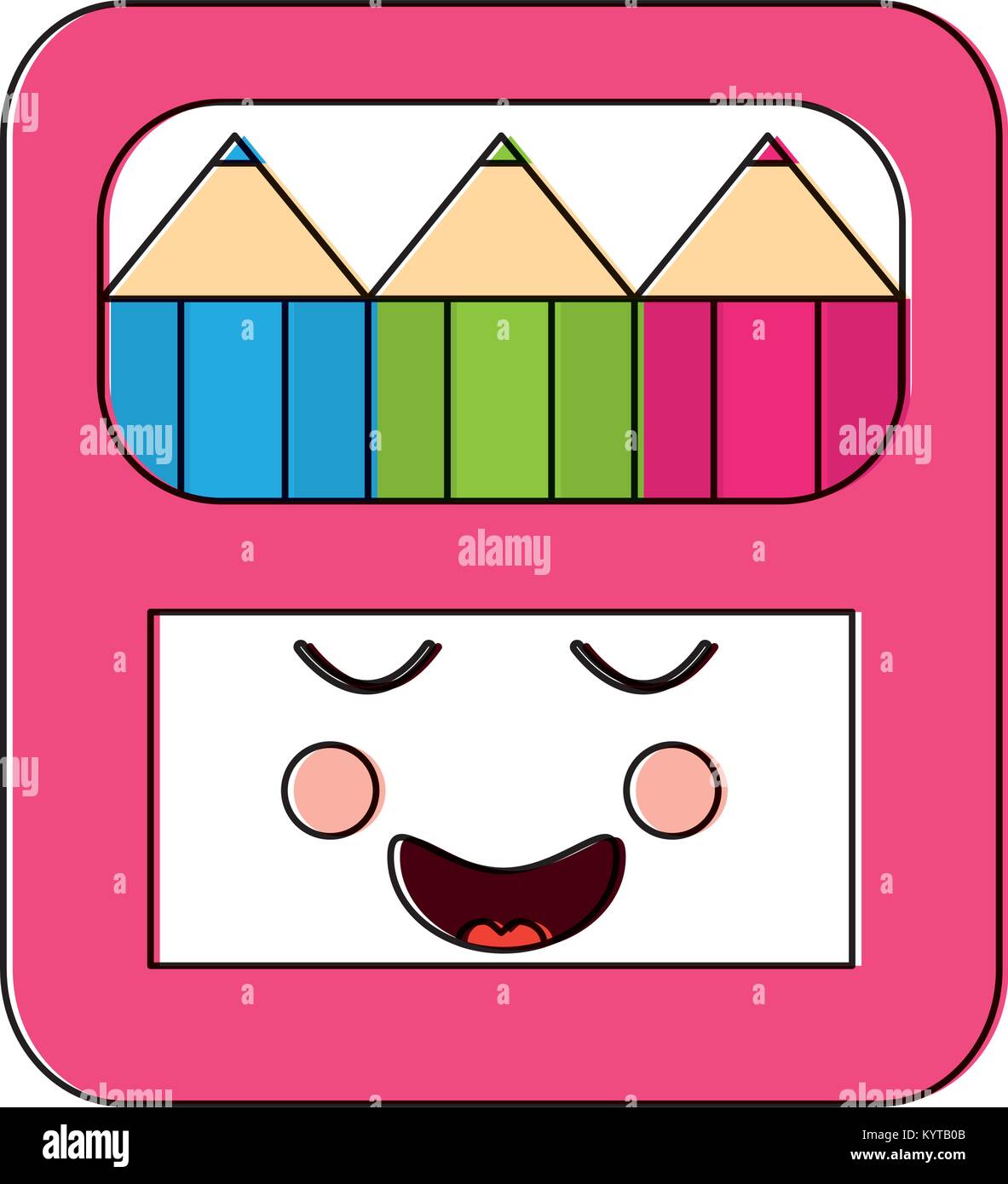 happy colored pencils box school supplies kawaii icon image Stock ...