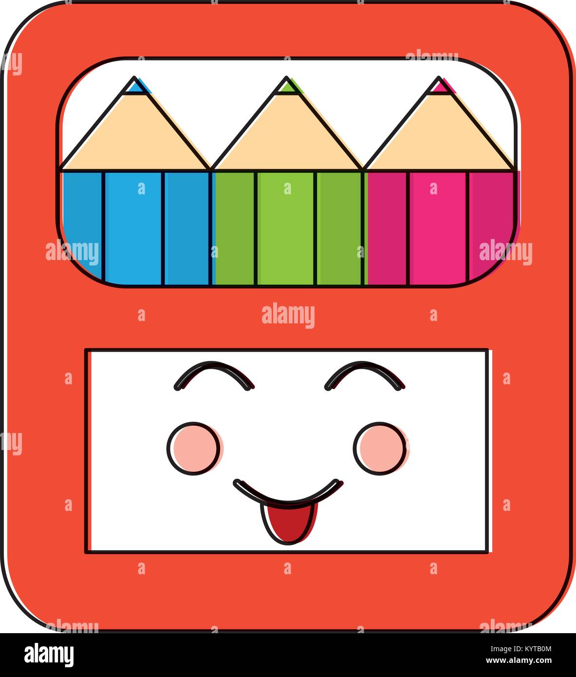 happy colored pencils box school supplies kawaii icon image Stock ...