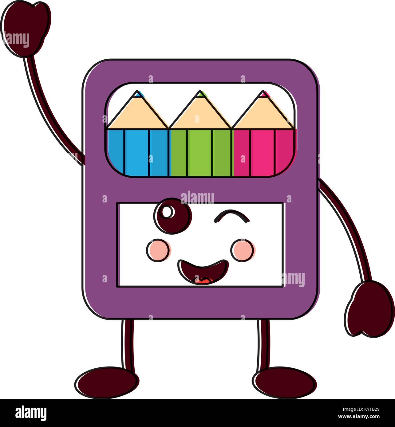 happy colored pencils box school supplies kawaii icon image Stock ...