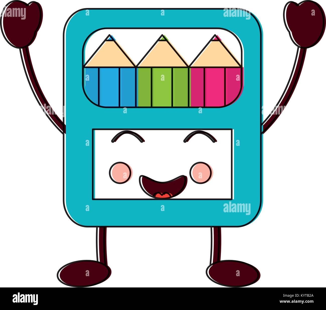 happy colored pencils box school supplies kawaii icon image Stock ...