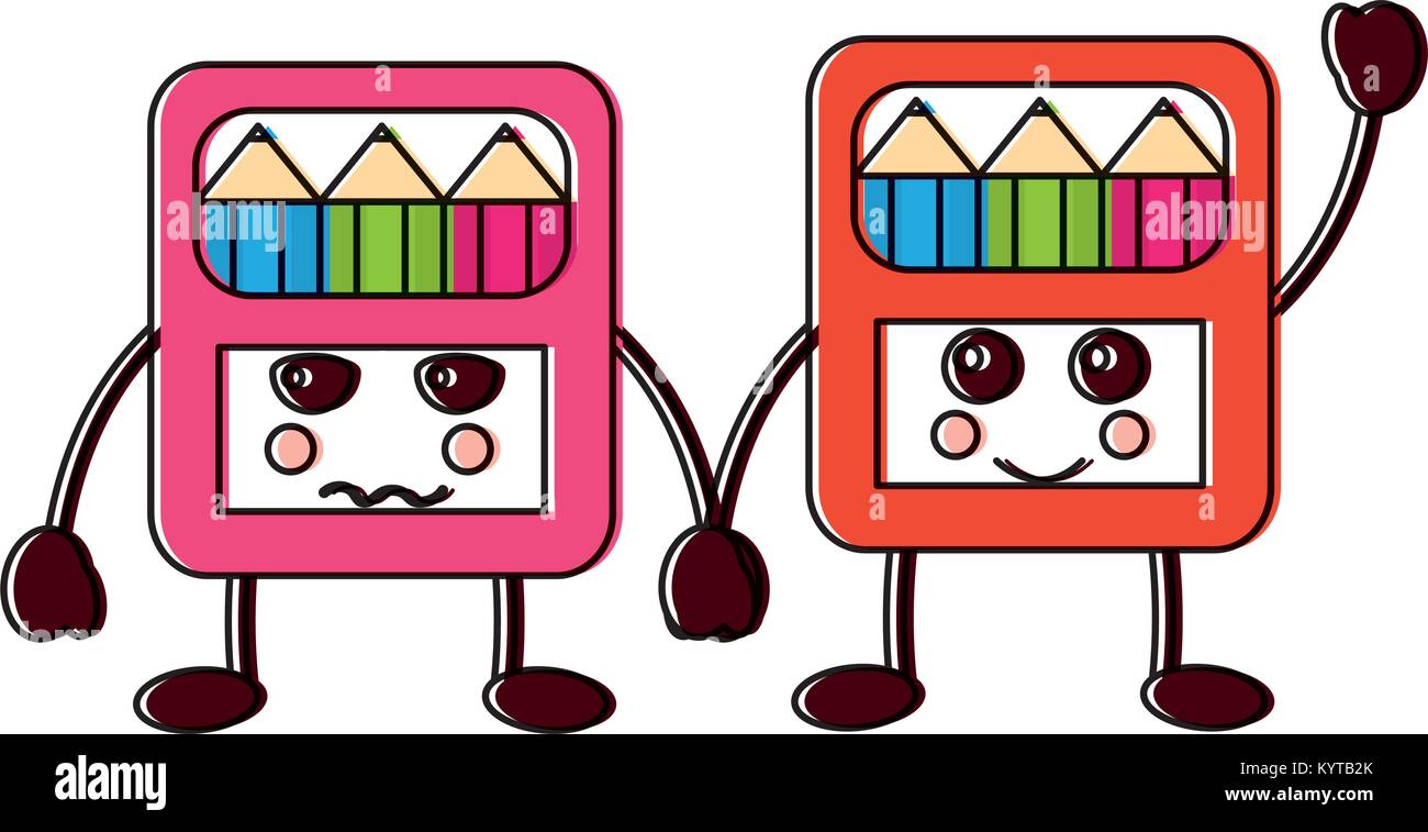 colored pencils boxes school supplies kawaii icon image Stock Vector ...