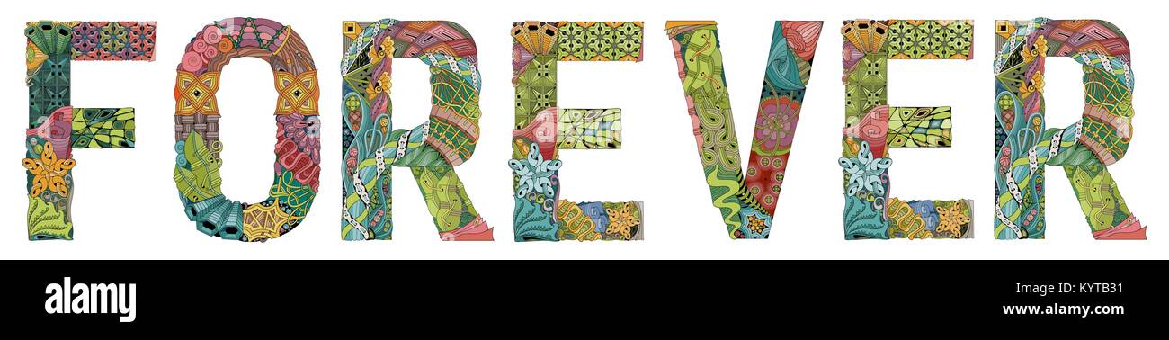 Hand-painted art design. Hand drawn illustration word forever for t ...