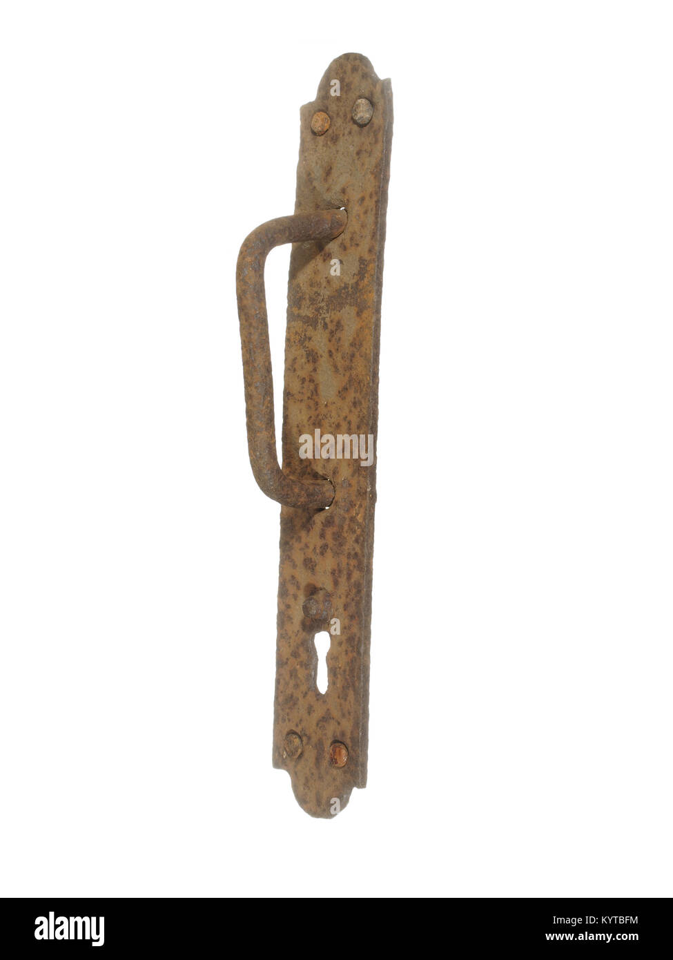 Old rusty door handle with keyhole isolated on white background Stock ...
