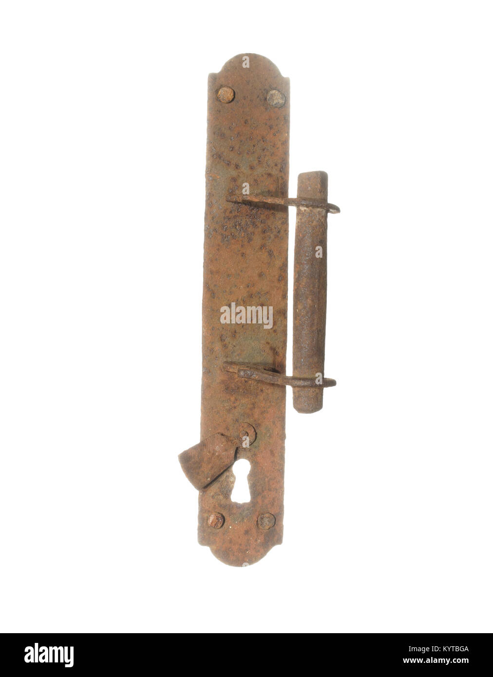 Old rusty door handle with keyhole isolated on white background Stock ...