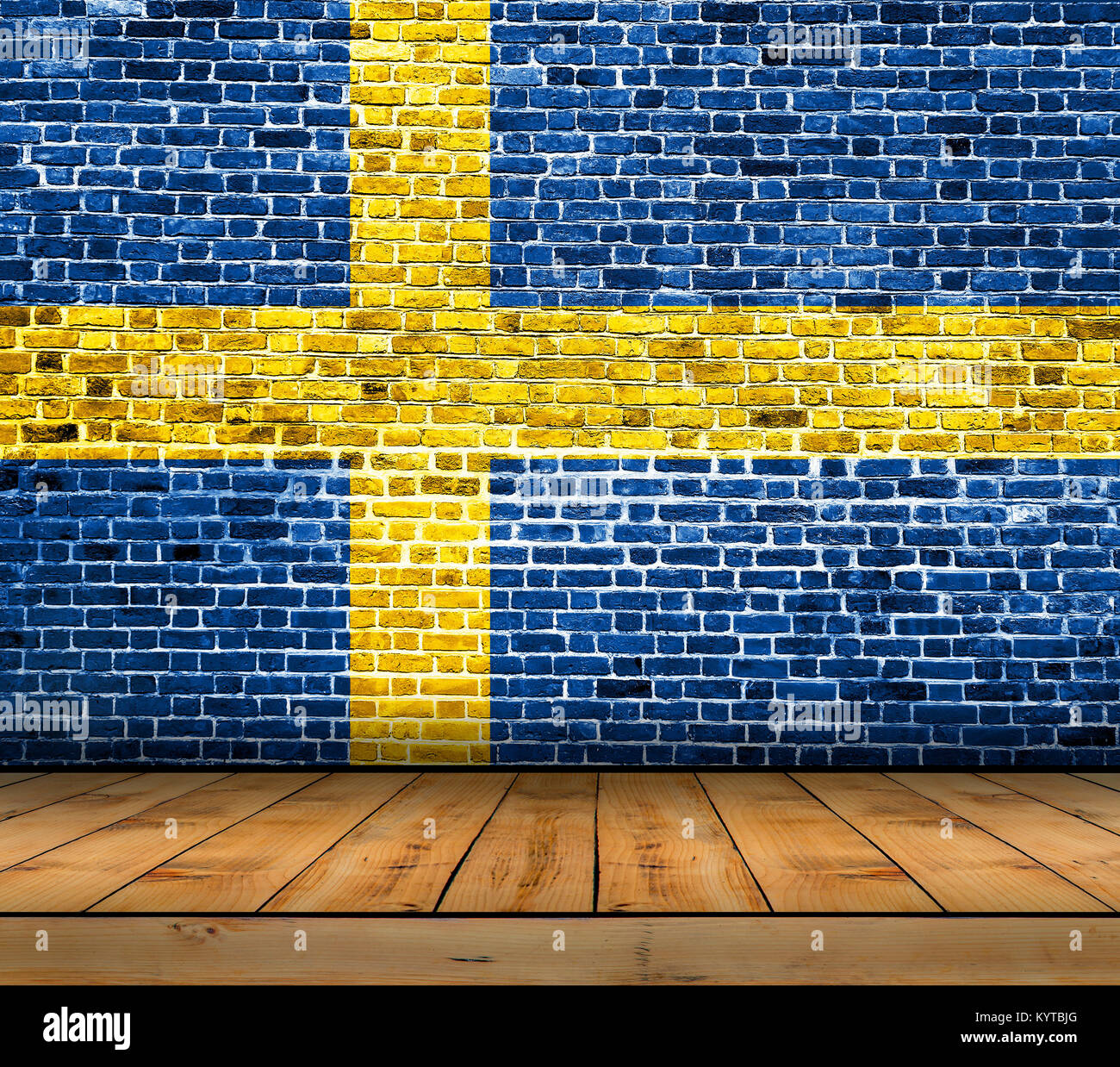 Sweden flag painted on brick wall with wooden floor Stock Photo - Alamy