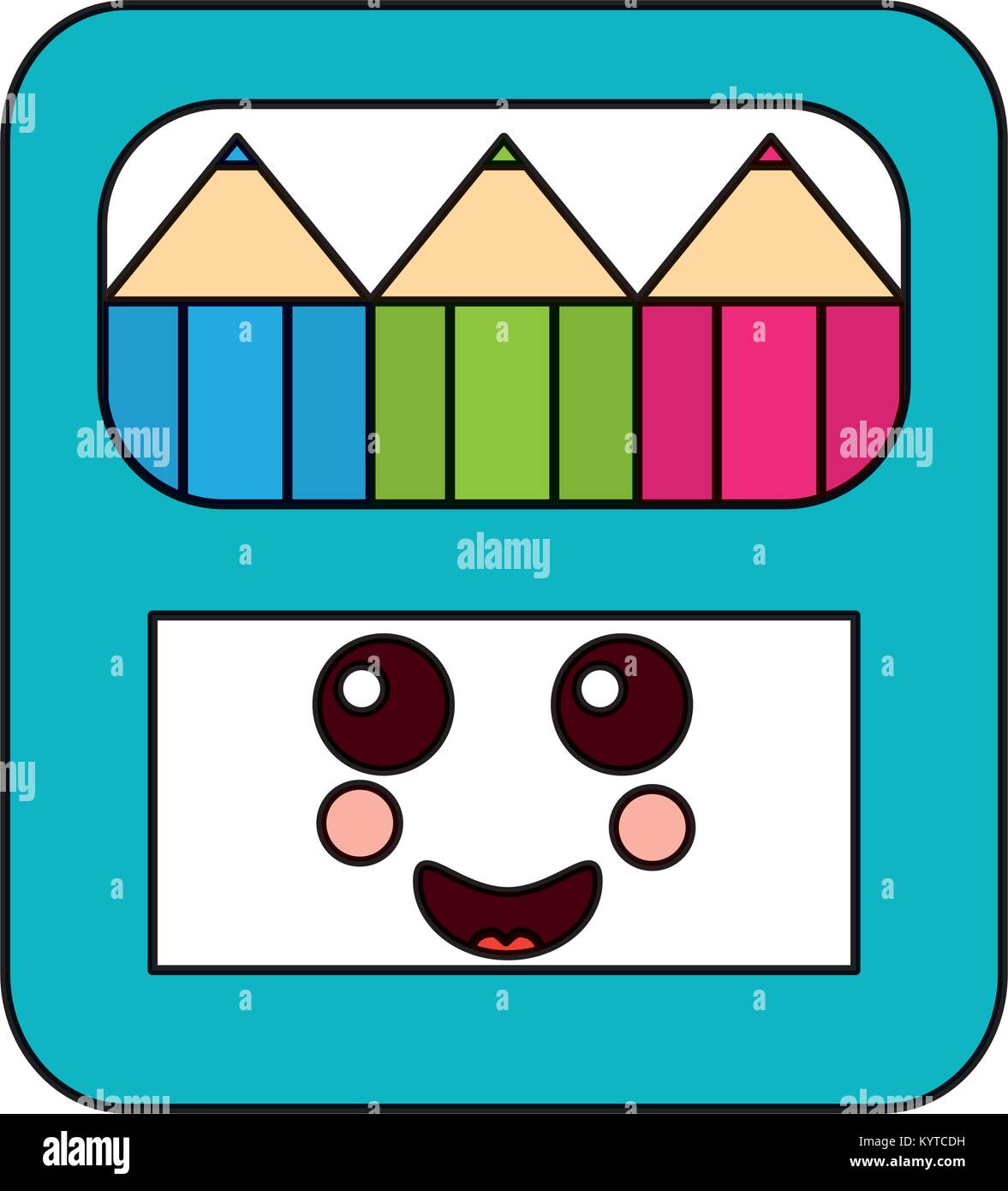 happy colored pencils box school supplies kawaii icon image Stock ...