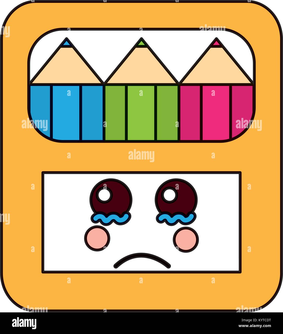 sad colored pencils box school supplies kawaii icon image Stock Vector ...